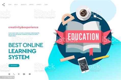 E러닝 온라인 교육 웹 페이지 디자인 서식 파일 전자도 서 웹사이트 및 모바일 웹사이트 개발에 대 한 최신 벡터 일러스트 레이 션 개념 Html에 대한 스톡 벡터 아트 및