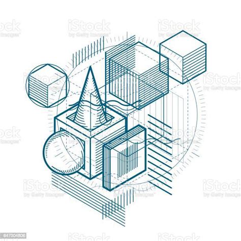 아이소메트릭 추상적인 선형 차원 형태와 배경 3d 메쉬 요소 벡터 큐브 육각형 사각형 사각형 및 다른 추상적인 성분의 구성 0명에 대한 스톡 벡터 아트 및 기타 이미지