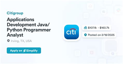 Applications Development Javapython Programmer Analyst Citigroup Simplify Jobs