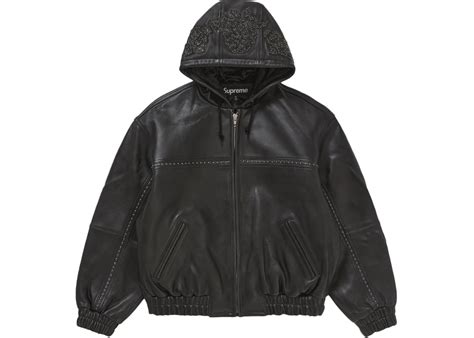 Supreme Studded Hooded Leather Jacket Black Mens Ss25 Us