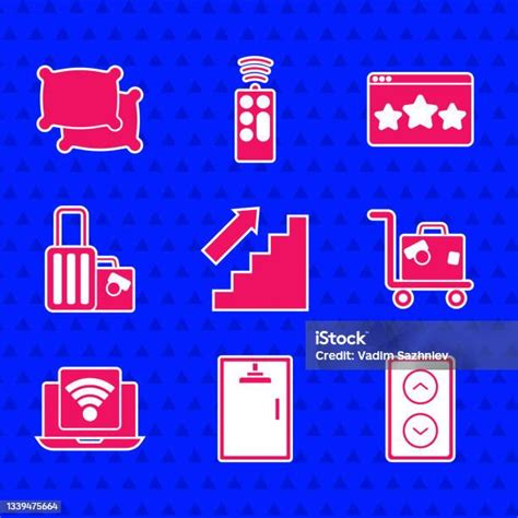 계단 샤워 실 리프트 여행 가방 무선 노트북 별 등급 검토 및 베개 아이콘을 설정합니다 벡터 1위에 대한 스톡 벡터 아트 및 기타 이미지 Istock