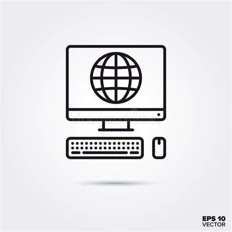 Computer Connected To Internet Vector Line Icon Stock Vector