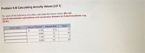 solved problem 5 8 calculating annuity values lo 1 for