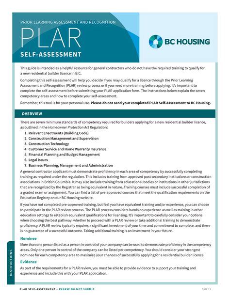 Plar Self Assessment Form This Guide Is Intended As A Helpful