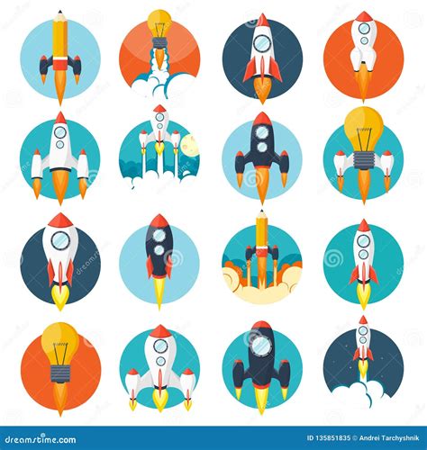 Rocket Ship In A Flat Style Vector Illustration With 3d Flying Space Travel To The Moon Launch