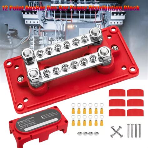 12 Point Busbar Bus Bar Power Distribution Block 200a M8 Dc Red For Car