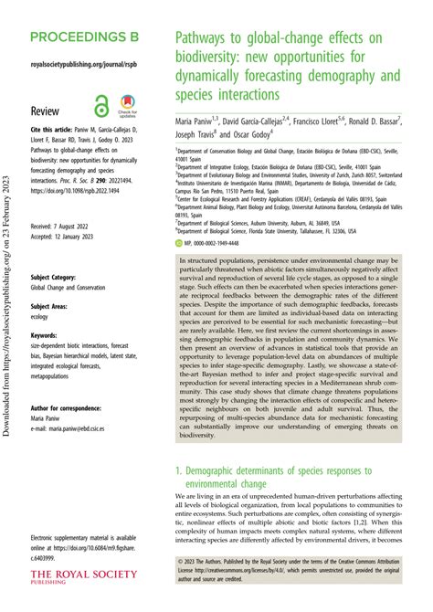PDF Pathways To Global Change Effects On Biodiversity New