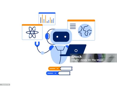 스마트 챗봇과 Ai 비서 챗봇의 자가 학습 및 교육 지원 벡터 평면 그림 절연 통하고 있는 A White Background