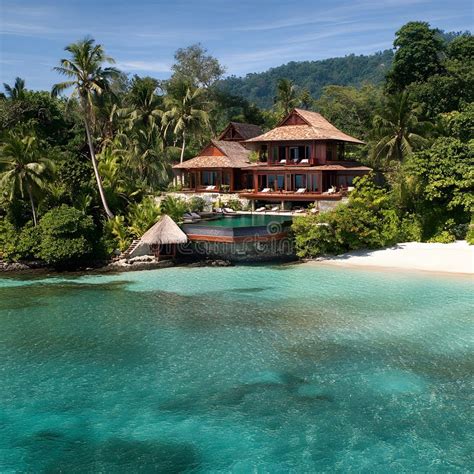 Luxury Tropical Beachfront Villa With Infinity Pool Stock Illustration