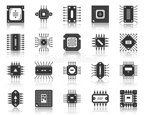 Microchip Black Icon Microprocessor Cpu Vector Set Stock Vector Illustration Of Glyph