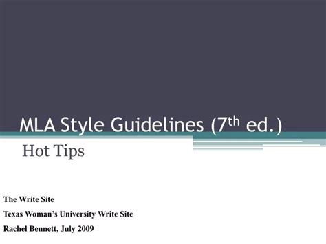 PPT MLA Style Guidelines Th Ed PowerPoint Presentation Free Download ID