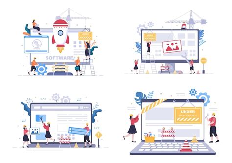 Premium Vector Software System Under Maintenance Vector Illustration Error Website