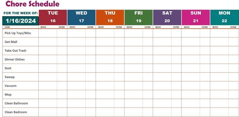Chore Chart Excel Etsy