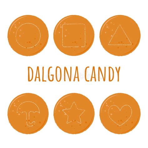 Dalgona Candy Set Korean Street Food Sweets Stock Vector
