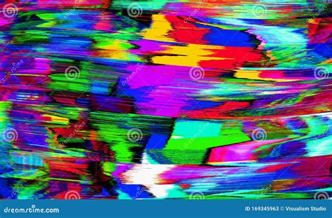 Colored Rainbow And Colorful Program Glitch With Straight Lines And With Bright Stock