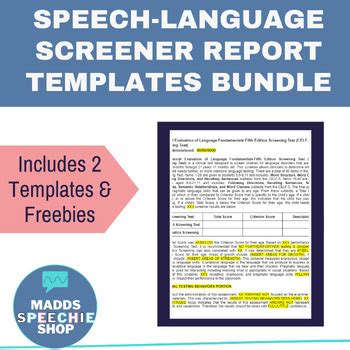 Language Screener CELF 5 Fluharty 2 Speech Language Report Templates BUNDLE