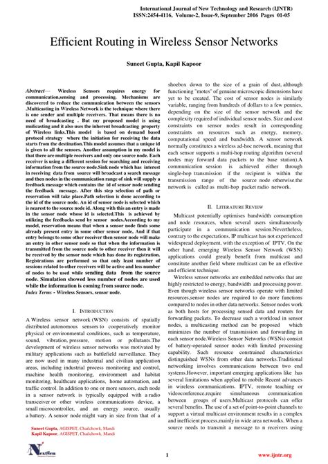 Pdf Efficient Routing In Wireless Sensor Networks