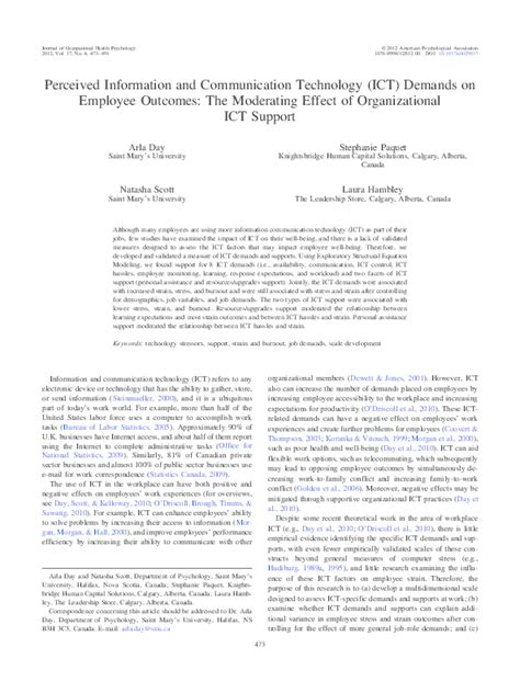 Pdf Perceived Information And Communication Technology Ict Demands