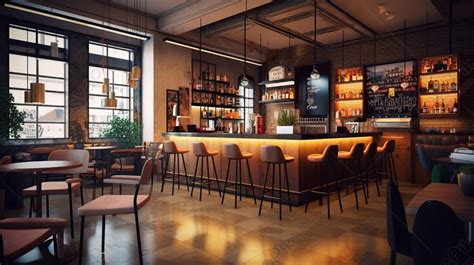 모던하고 세련된 현대적인 디자인을 갖춘 패셔너블한 바 레스토랑의 3d 렌더링 모던하고 세련된 현대적인 디자인을 갖춘 패셔너블한 바 레스토랑의 3d 렌더링 사진