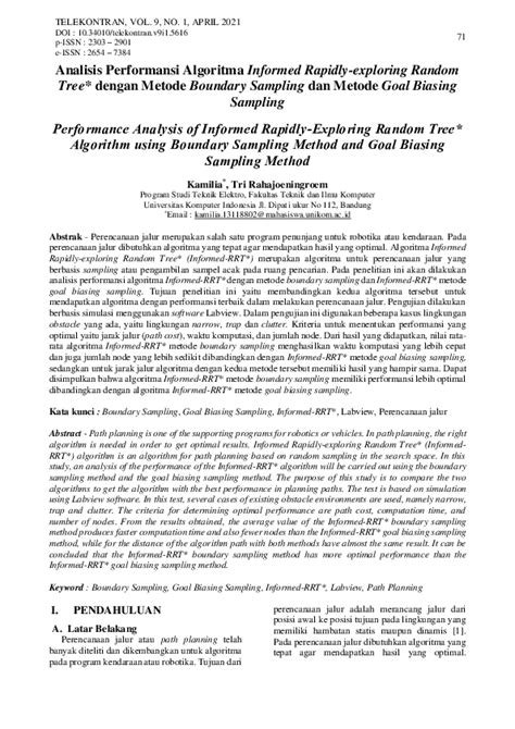 Pdf Analisis Performansi Algoritma Informed Rapidly Exploring Random