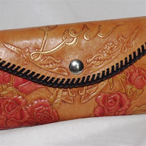 Leather Tooled Purse With Rose Etsy