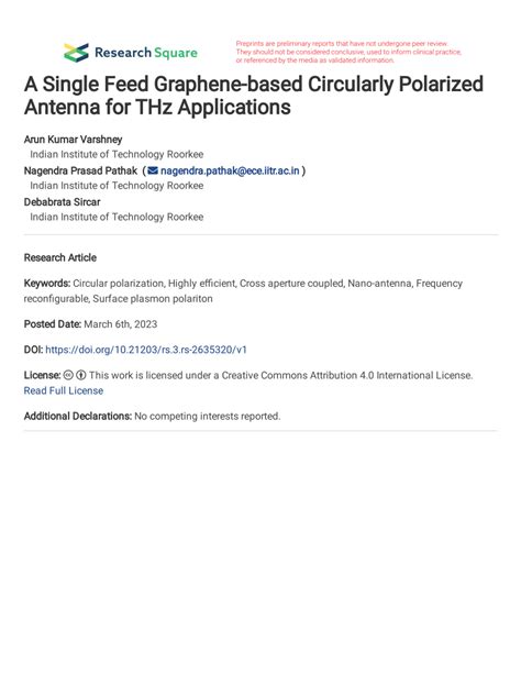 Pdf A Single Feed Graphene Based Circularly Polarized Antenna For Thz Applications