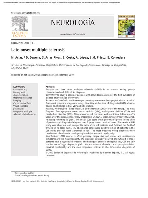 Pdf Late Onset Multiple Sclerosis