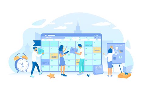 사람들은 함께 일정을 작성하고 작업 및 미리 알림을 설정합니다 계획 일정 온라인 웹 페이지 인터페이스 플래너 주최자 달력