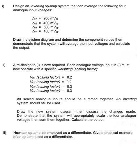 Solved I Design An Inverting Op System That Can Average Chegg Com