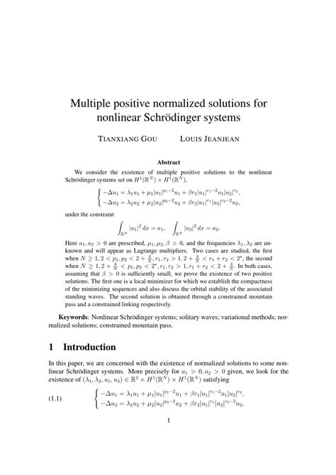 Pdf Multiple Positive Normalized Solutions For Nonlinear Schrödinger Systems