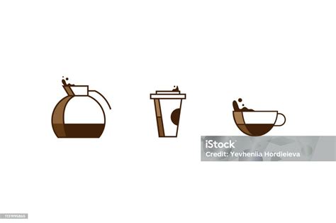 커피로 채워진 종이와 세라믹 또는 유리 컵 커피로 채워진 가축 Cofee 컵 창조적 인 벡터 아이콘입니다 카페 커피 관련 브랜드 로고 디자인 요소입니다 흰색 배경에