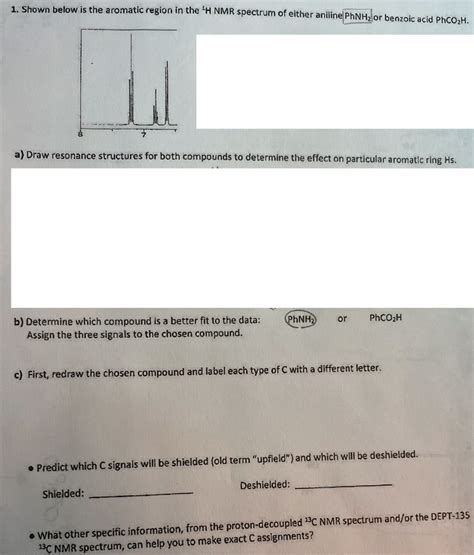 1 Shown Below Is The Aromatic Region In The H Nmr Spectrum Of Either Aniline Phnh2 Or Benzoic