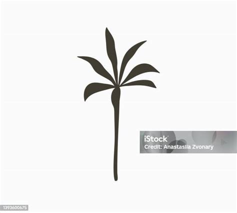 손으로 그린 벡터 추상 스톡 그래픽 여름 시간 만화 미니멀 일러스트 프린트 로고 요소 흰색 배경에 고립 된 아름다운 열대 야자 수 실루엣 0명에 대한 스톡 벡터 아트 및