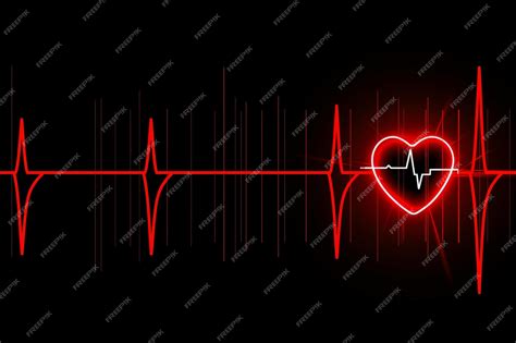 Sequence Of Beating Red Heart With Pulse Line On Black Medical Care And