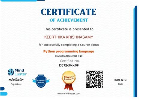 completed python programming course at mind luster keerthika k posted on the topic linkedin