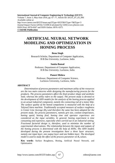 Pdf Artificial Neural Network Modeling And Optimization In Honing Process Dokumen Tips