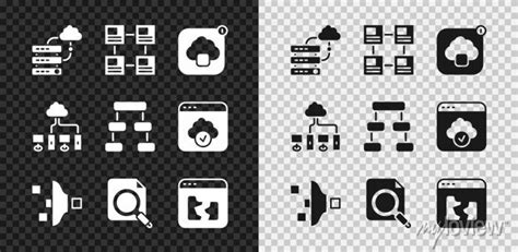 Set Network Cloud Connection Hierarchy Organogram Chart Cloud Posters