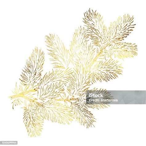 흰색 배경에 분리된 황금 호일 질감이 있는 크리스마스 트리 가지 가문비나무에 대한 스톡 벡터 아트 및 기타 이미지 가문비나무 검은색 겨울 Istock