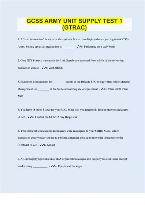 Gcss Army Unit Supply Test 1 Gtrac Gcss Army Unit Supply Stuvia Us