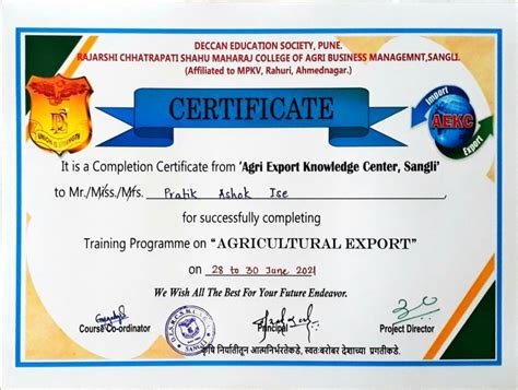 Pratik Ise On Linkedin Successfully Completed Training Programme On Agricultural Export