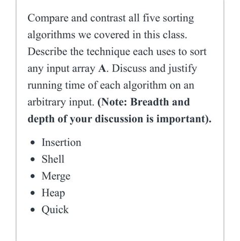 Solved Compare And Contrast All Five Sorting Algorithms We