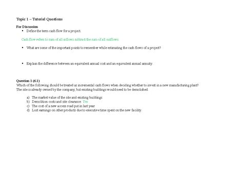 Topic 1 Tutorial Questions Topic 1 Tutorial Questions For