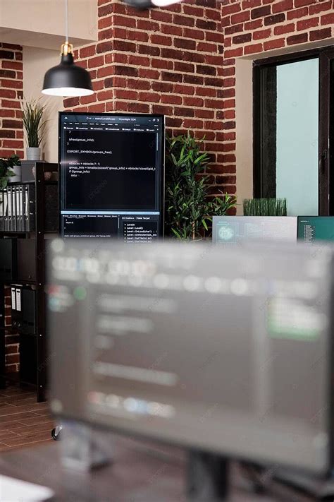 programming line codes displayed on multiple computer screens in an