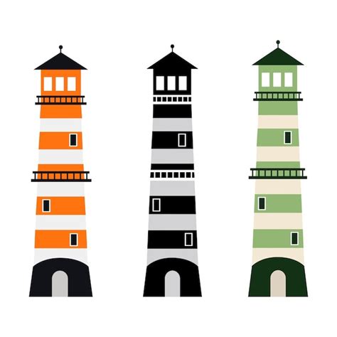Premium Vector Set Of Multicolored Lighthouse Navigation Object Towers Template Vector