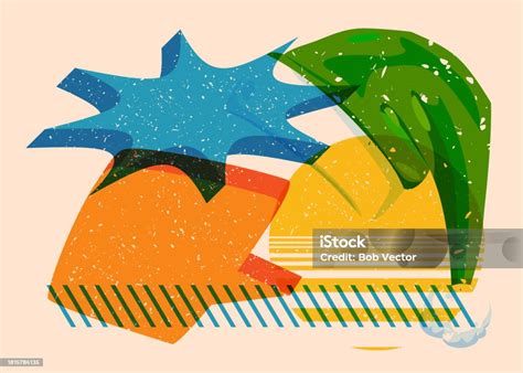 Risograph 산타 클로스 모자 기하학적 모양으로 말풍선 기하학 요소가 있는 트렌디한 Riso 그래프 인쇄 텍스처 스타일 디자인의 휴일 12월에 대한 스톡 벡터 아트 및