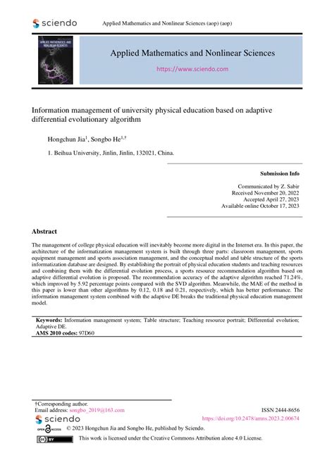 Pdf Information Management Of University Physical Education Based On Adaptive Differential