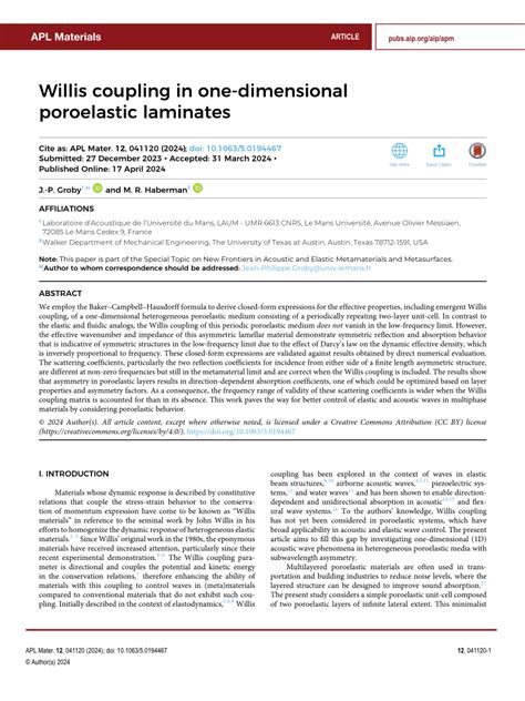 Pdf Willis Coupling In One Dimensional Poroelastic Laminates