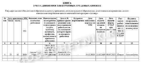 Журнал учета электронных трудовых книжек образец