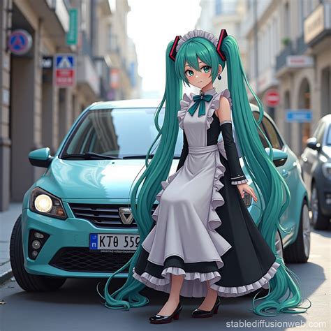 Hatsune Miku In Maid Outfit With Car Stable Diffusion Online