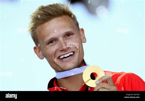Pascal Behrenbruch Of Germany Displays His Gold Medal For The Decathlon Of The European